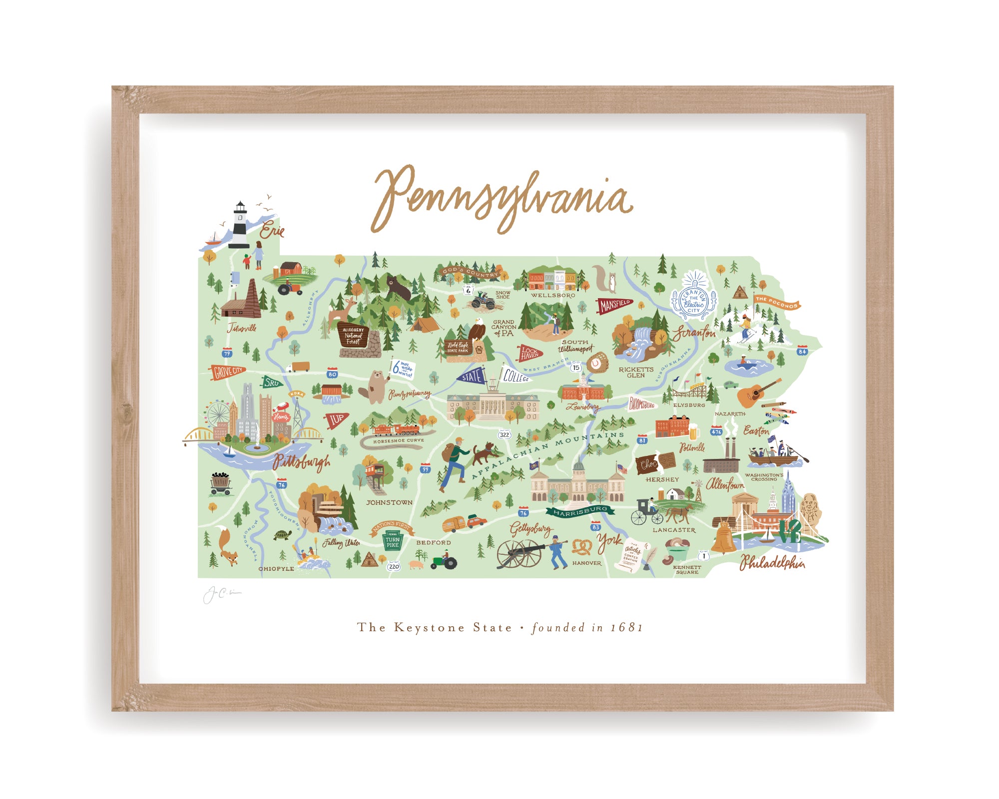 Pennsylvania illustrated map print – JWickDesign